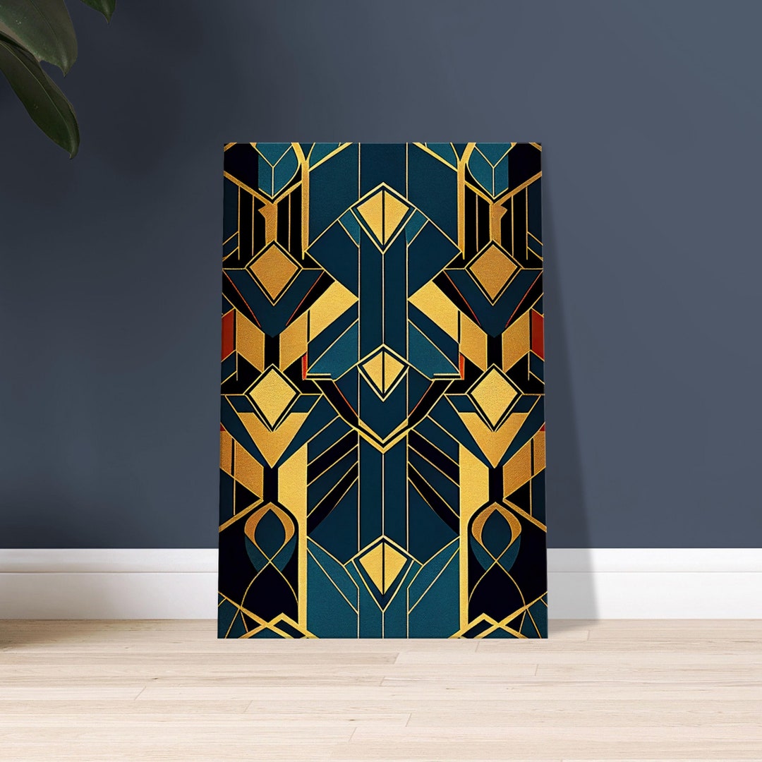 Blue Gold Art Deco Canvas Wall Art Print, Stylish Art Deco Canvas ...