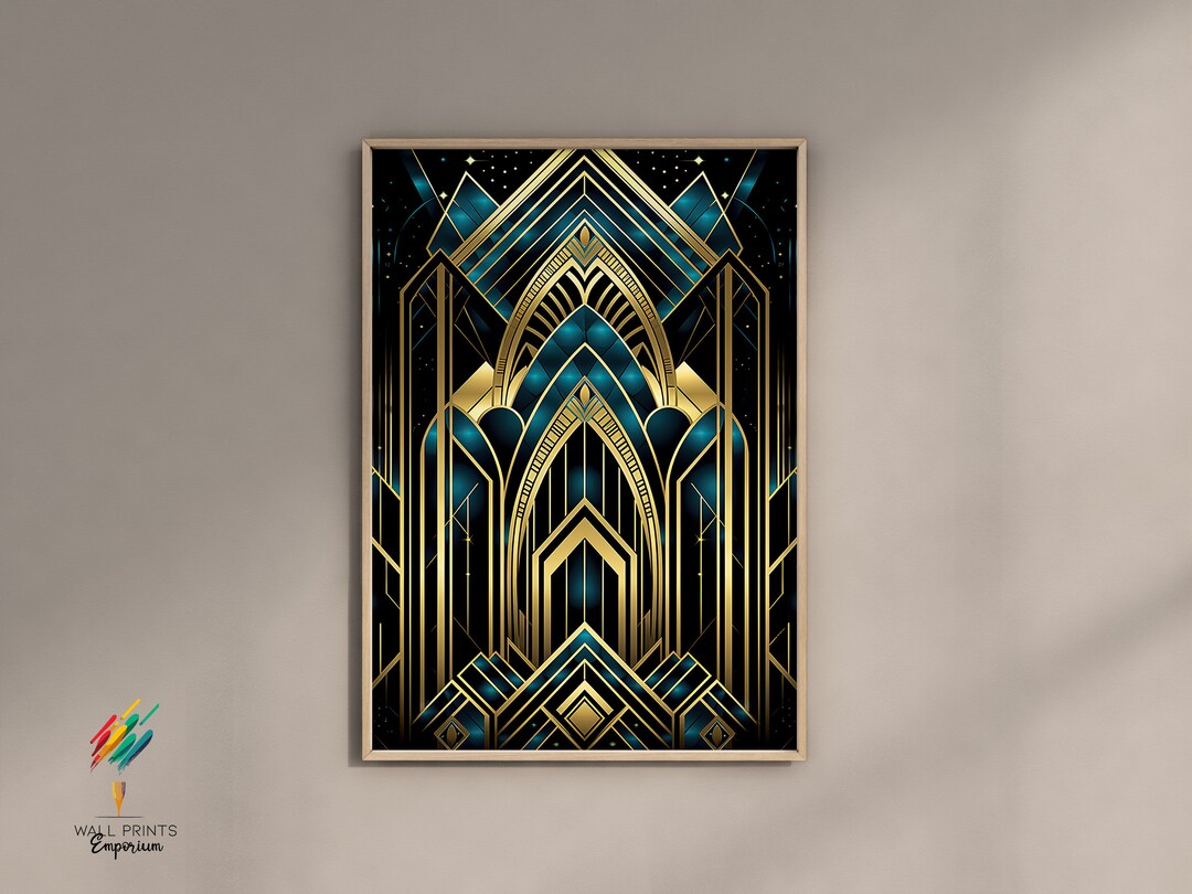 Print at Home, Blue Gold Art Deco Poster, Luxury Jewel Tones Decor ...