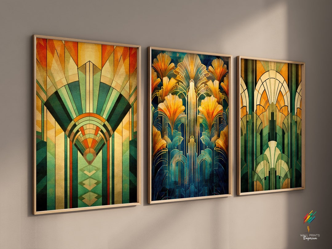 3 Piece Wall Decor, Vintage Art Deco Wall Art Set of 3, Classic Art ...