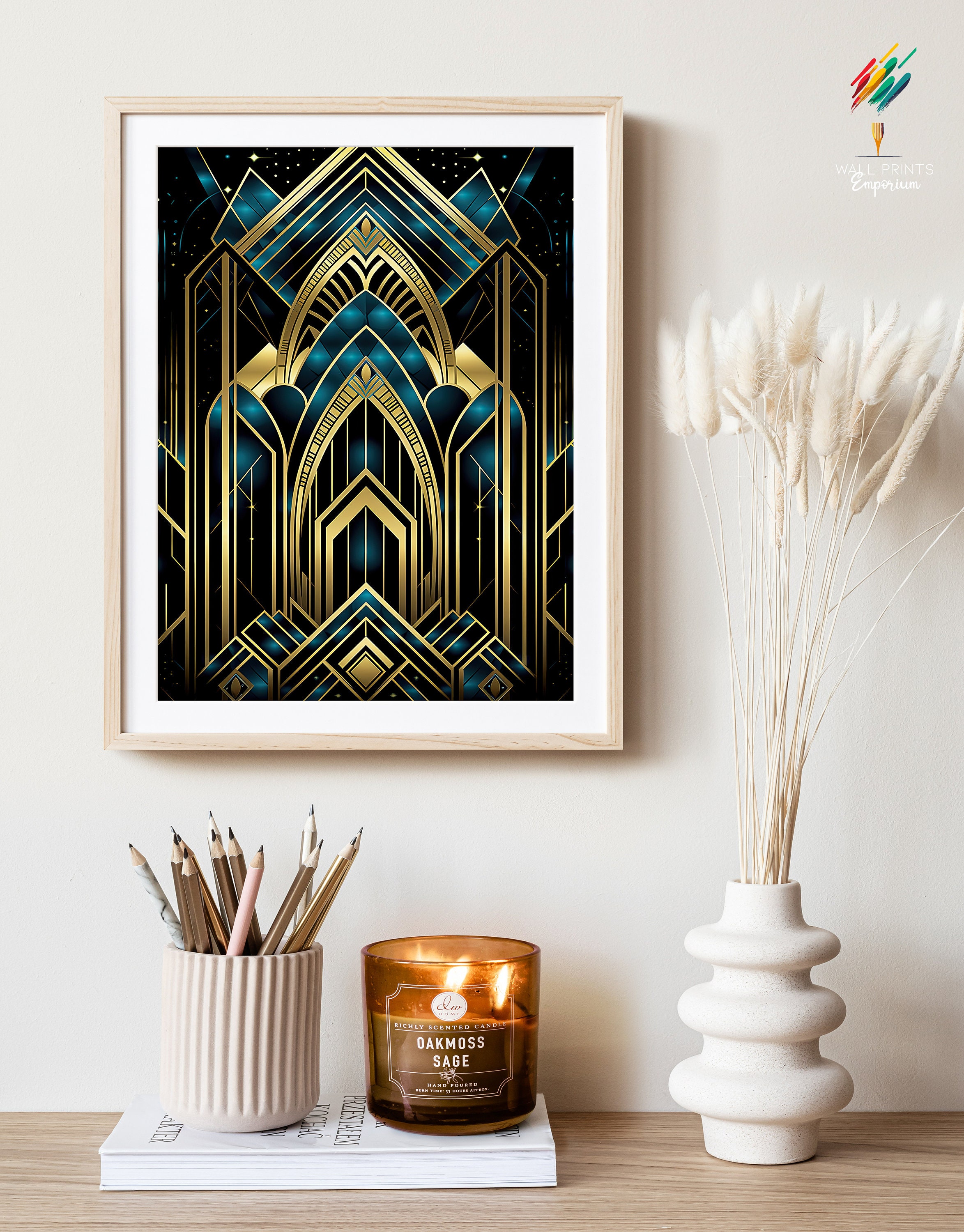 Print at Home Blue Gold Art Deco Poster Luxury Jewel Tones - Etsy
