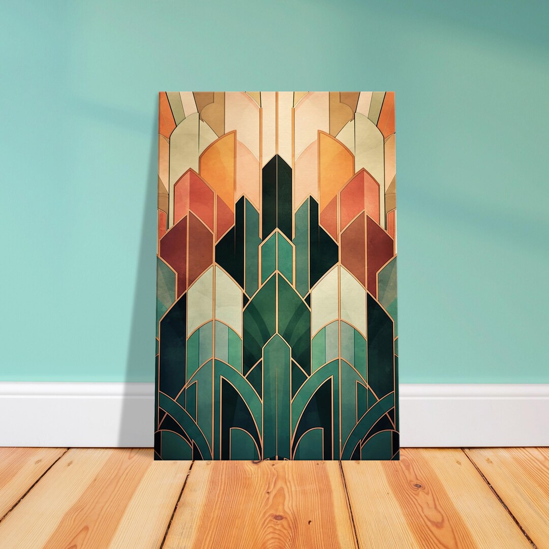 Vintage Pastel Art Deco Canvas Wall Art Print, Mid Century Geometric ...