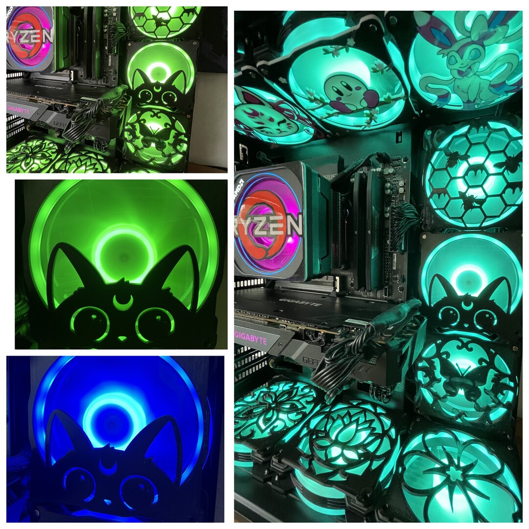 Peekaboo Cat Fan Cover 120mm RGB Fan Grill - Custom 3D Printed Gaming ...