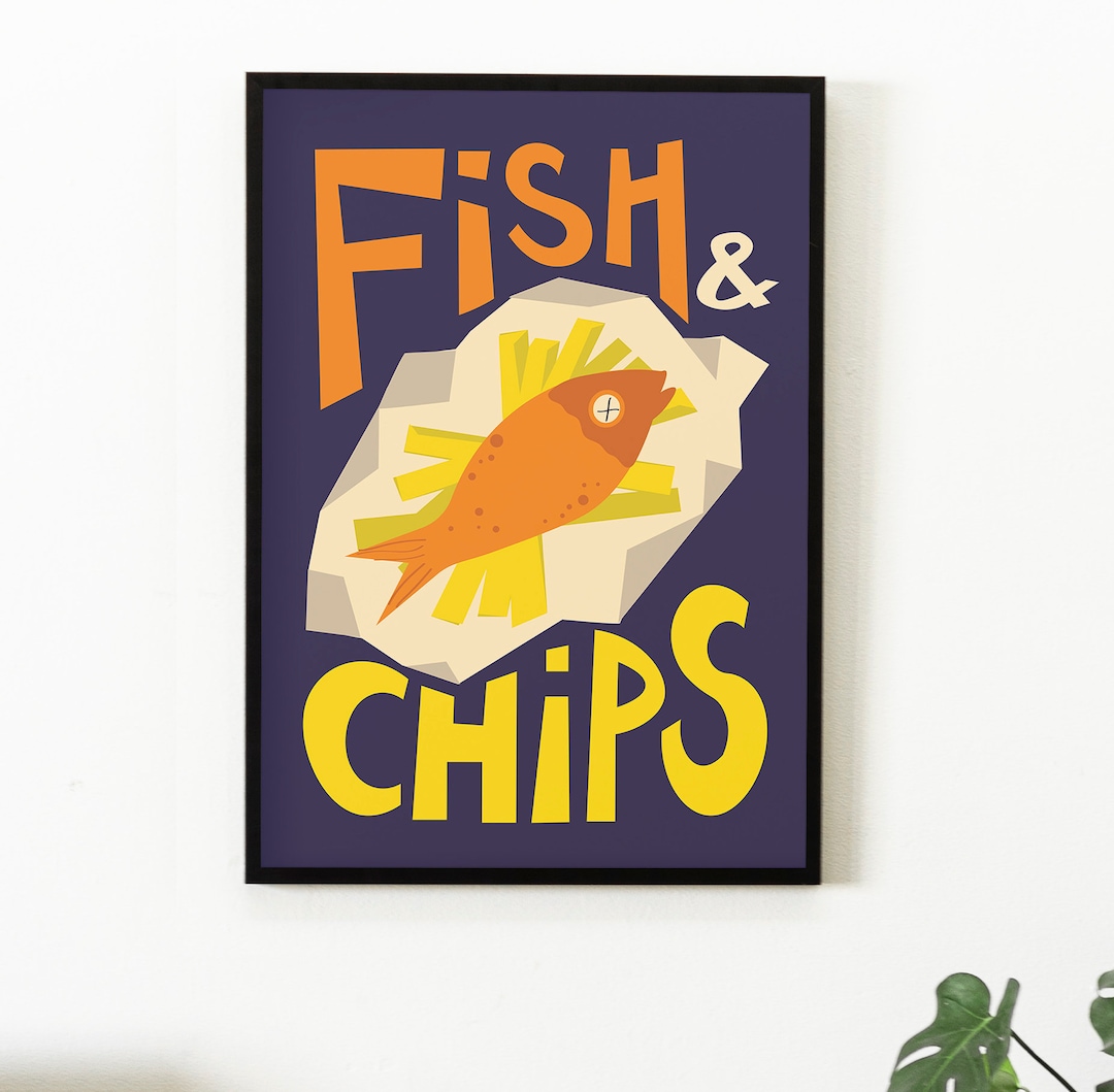 Fish and Chips Poster, Kitchen Art Print, Food Illustration, Food Art ...