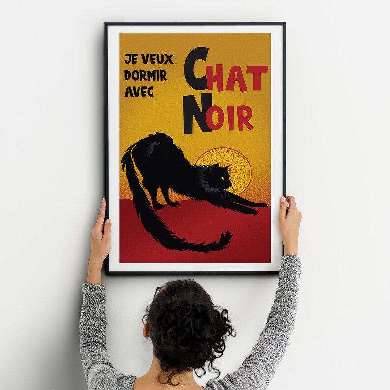 Le Chat Noir Wall Decor, Instant Download, Black Cat Wall Art, Chat ...