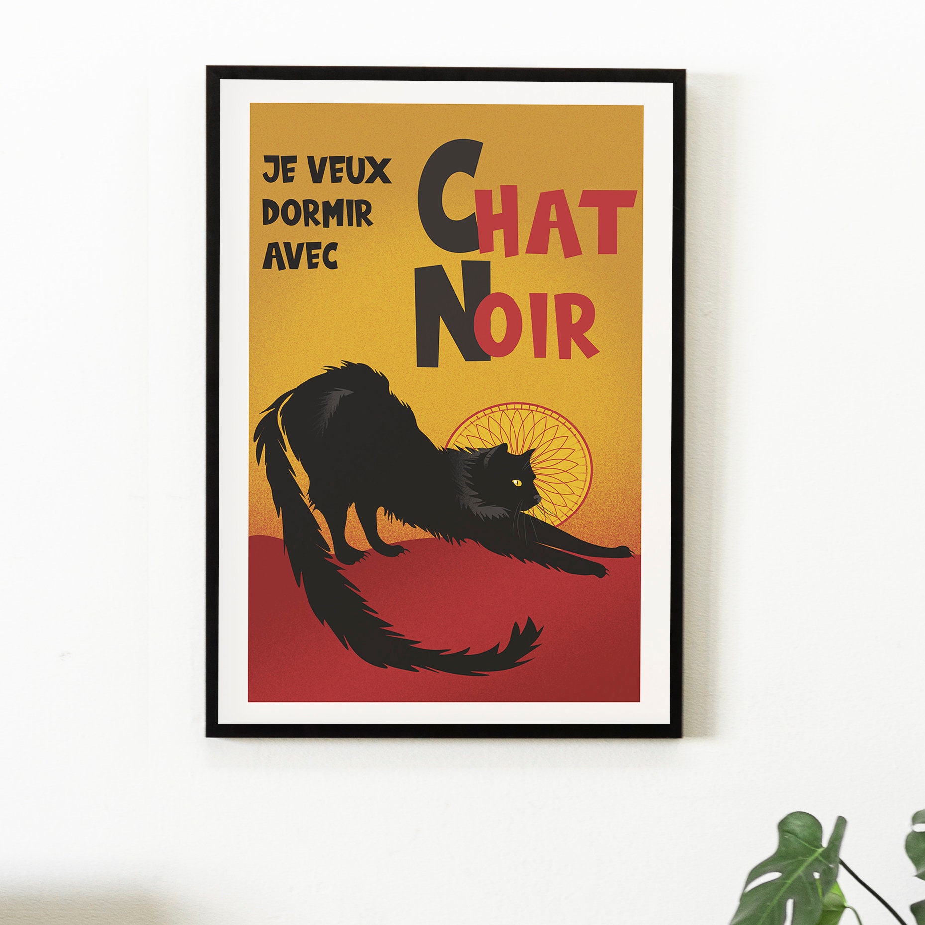Le Chat Noir Wall Decor, Instant Download, Black Cat Wall Art, Chat ...