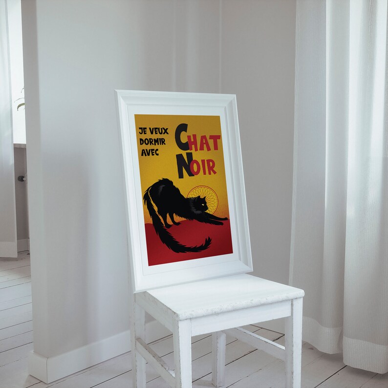 Le Chat Noir Wall Decor, Instant Download, Black Cat Wall Art, Chat ...