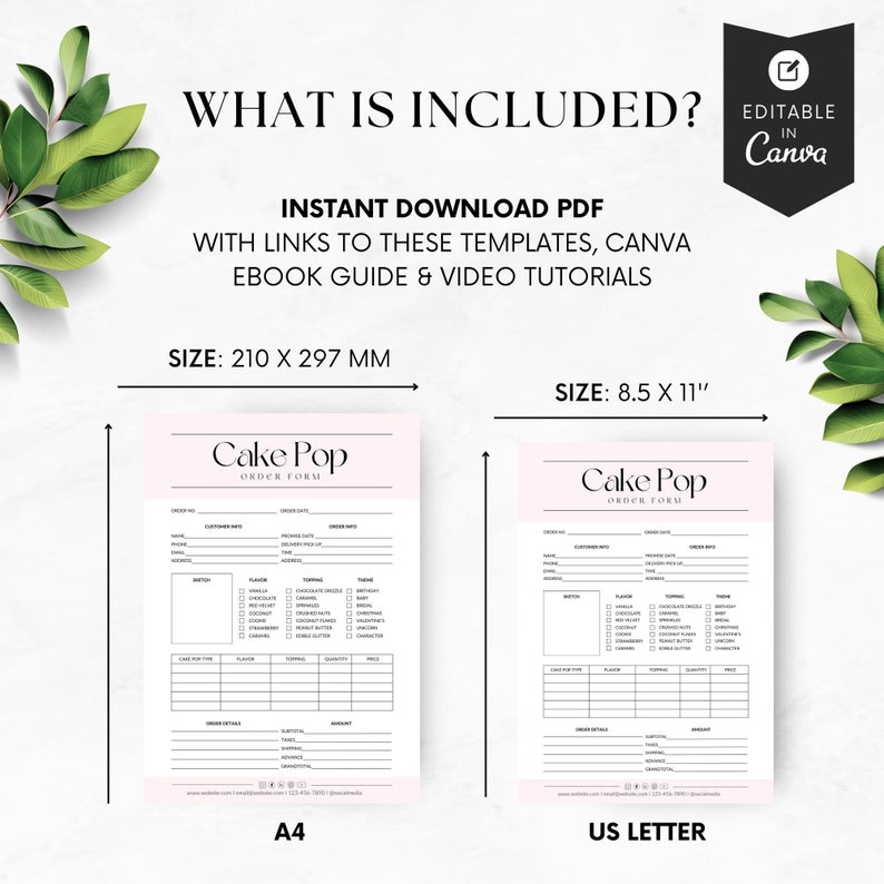 Printable Cakepop Order Form, Cake Pop Templates for Canva, Cakesicles ...