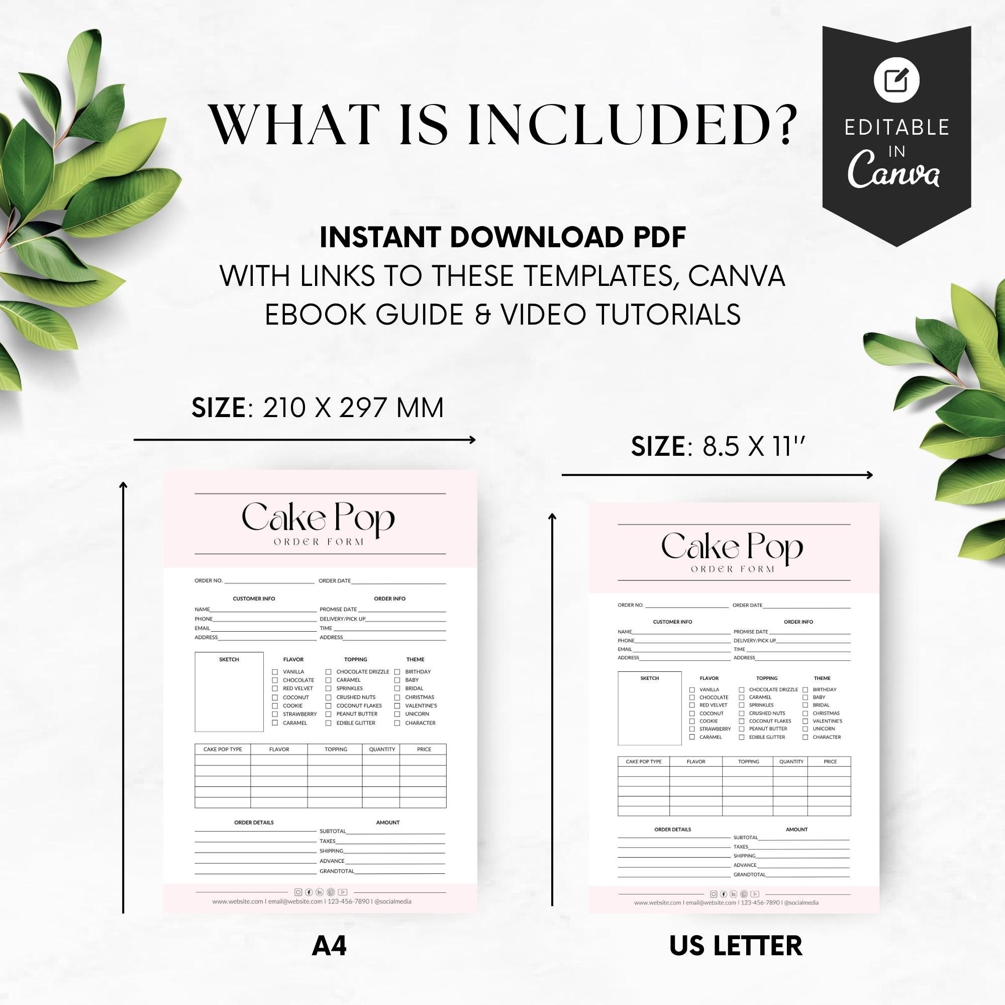 Printable Cakepop Order Form, Cake Pop Templates for Canva, Cakesicles ...