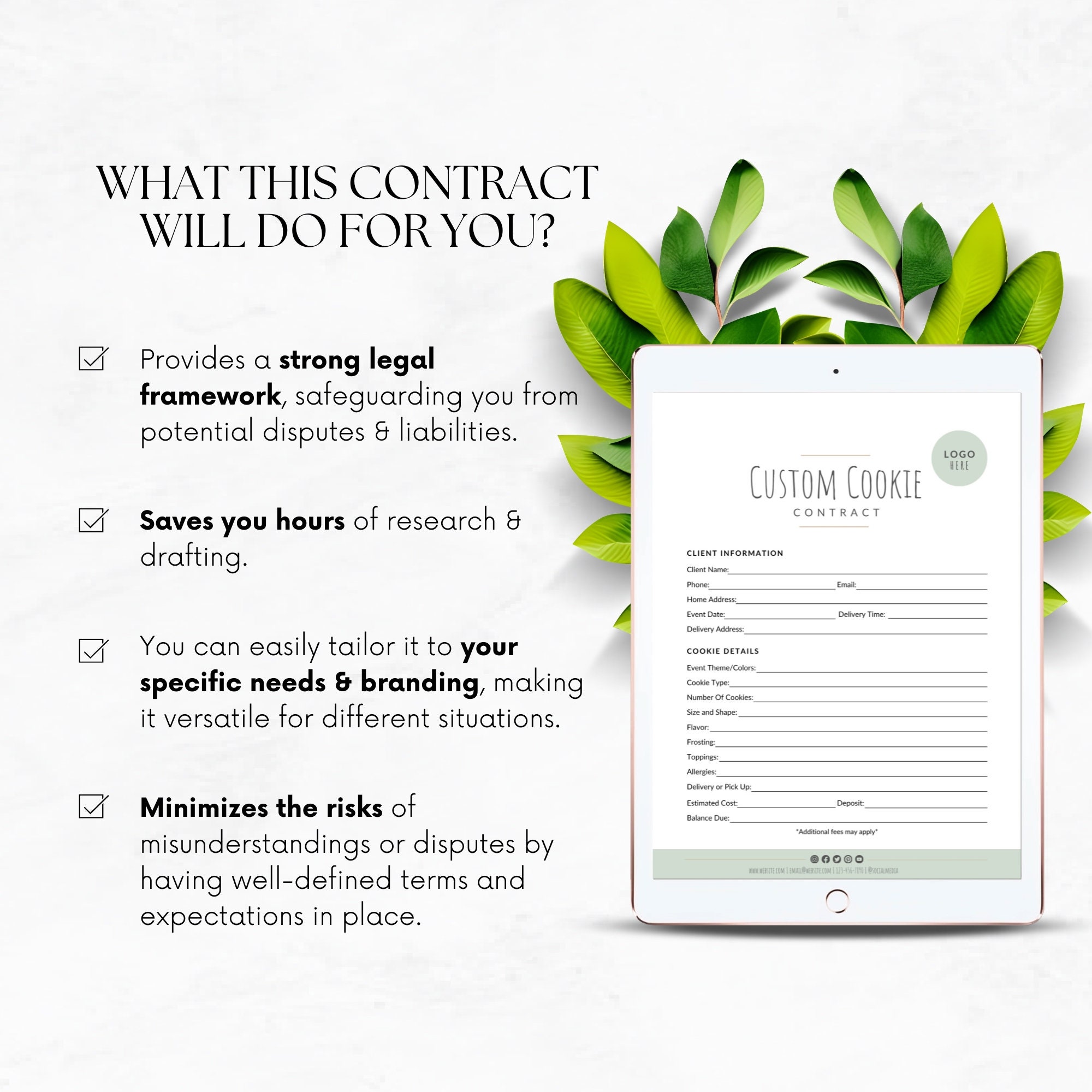 Editable Cookie Contract Template, Printable Bakery Biscuit Agreement ...