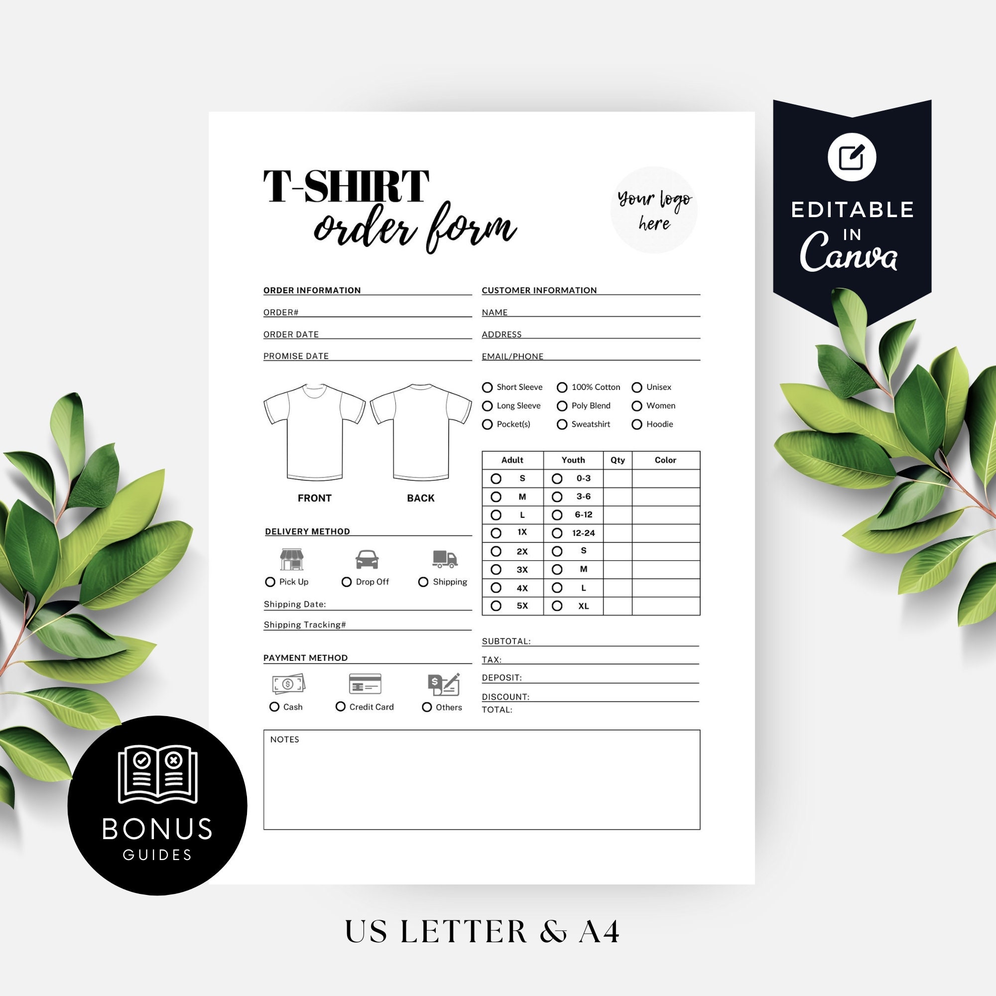 T Shirt Order Sheet Template, Simple Shirt Order Form for Small ...