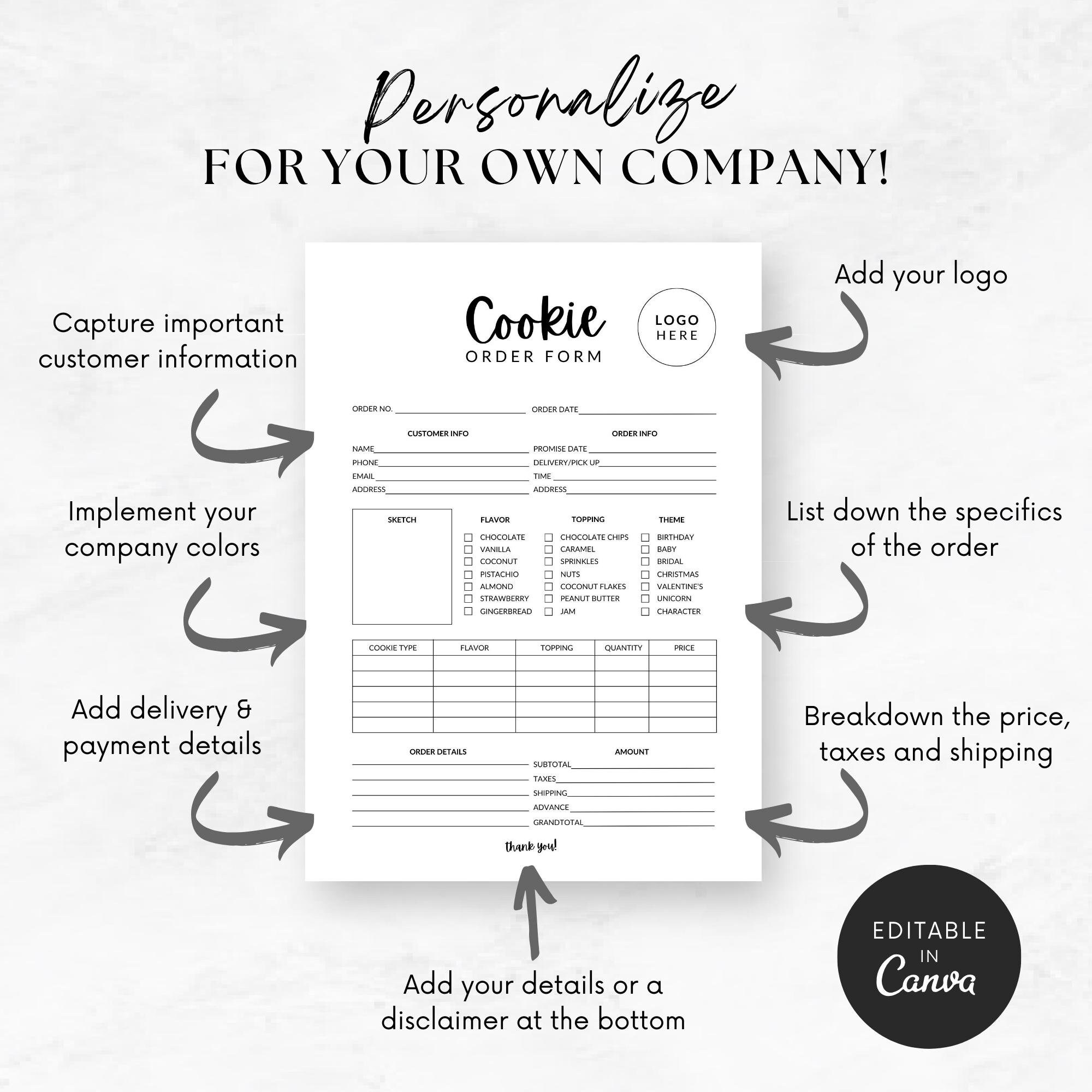 Cookie Order Form Editable Template, Custom Biscuit Purchase Form for ...