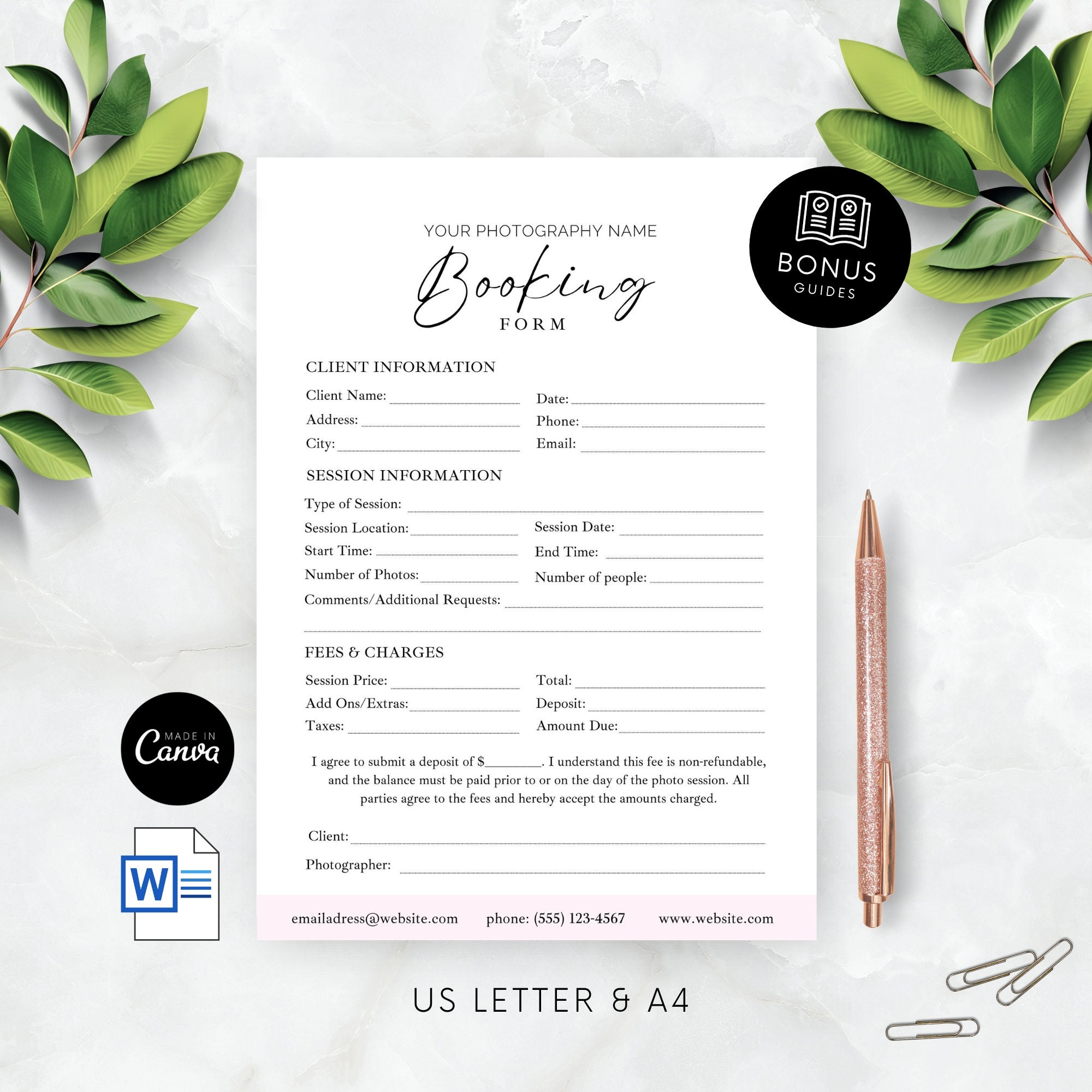 Client Booking Form for Photographer Mini Session Wedding and Event ...