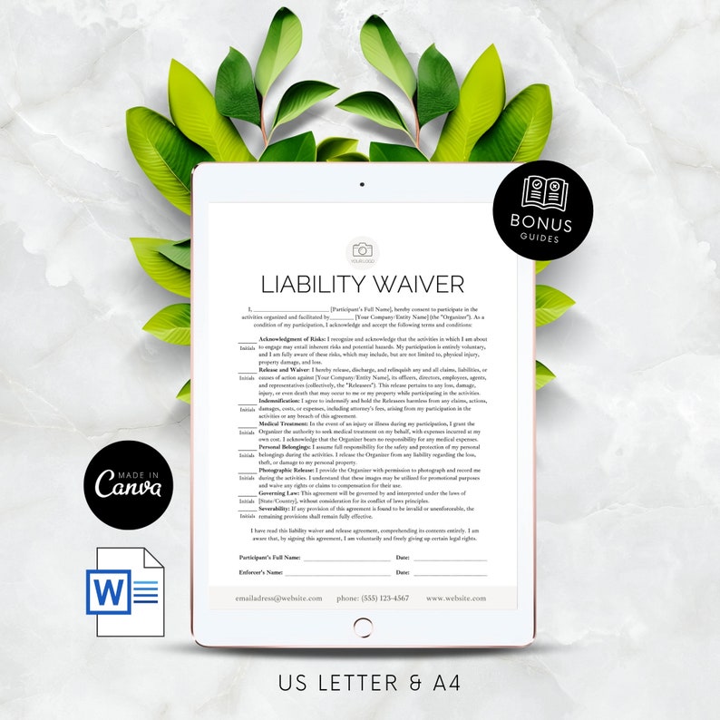 General Liability Waiver Form Risk Acknowledgment All Purpose Legal ...