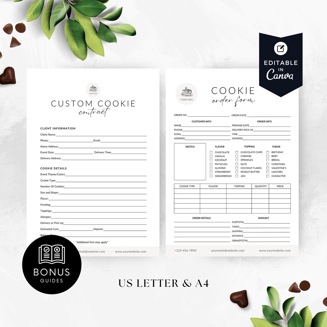 Cookie Contract and Order Form Template, Custom Bakery Agreement Form ...