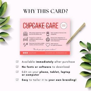 Cupcake Care Card Canva Template, Editable Muffin Care Instructions ...