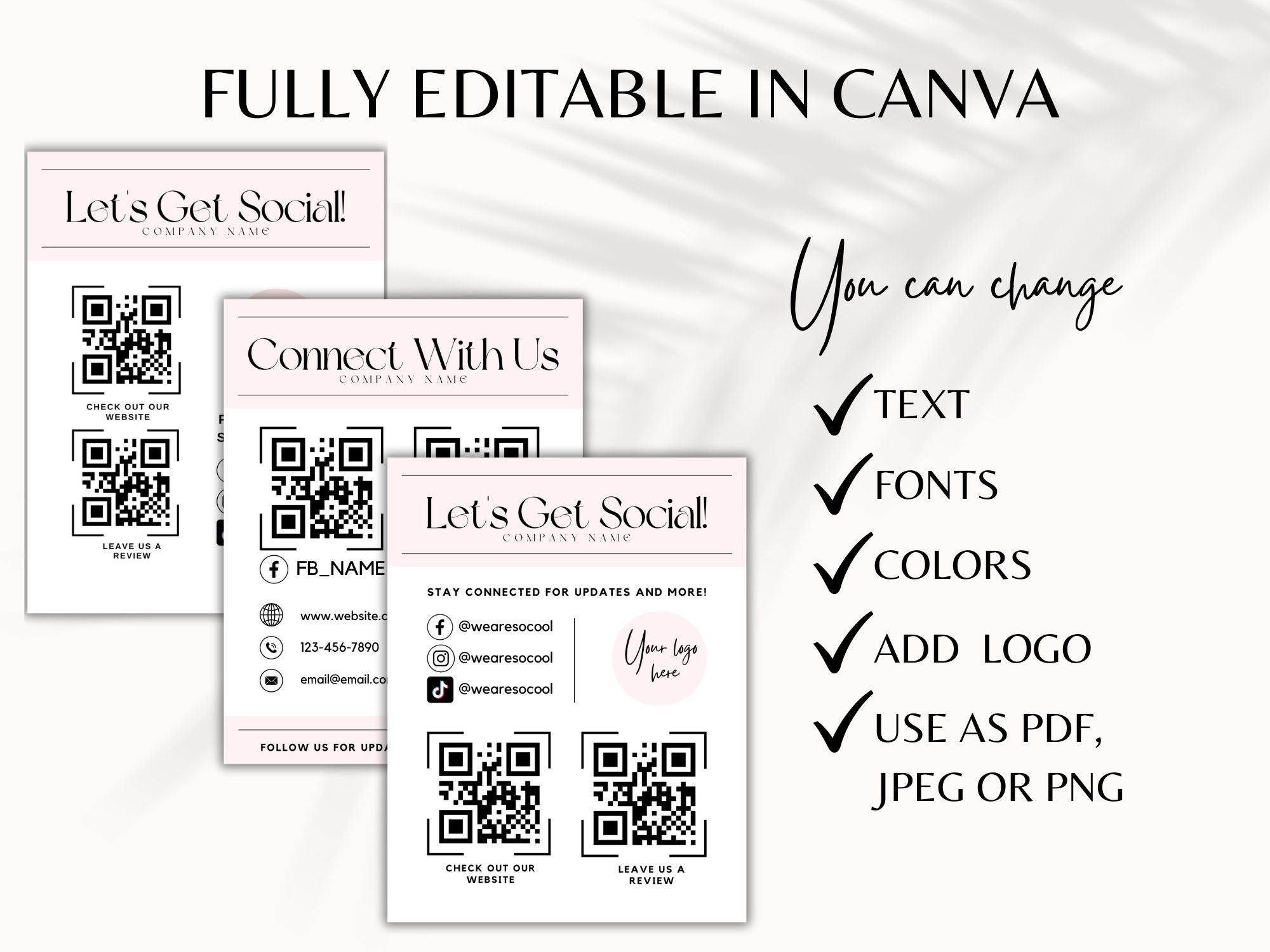 Custom QR Code Sign I Lets Get Social Sign I Editable Canva Template I ...