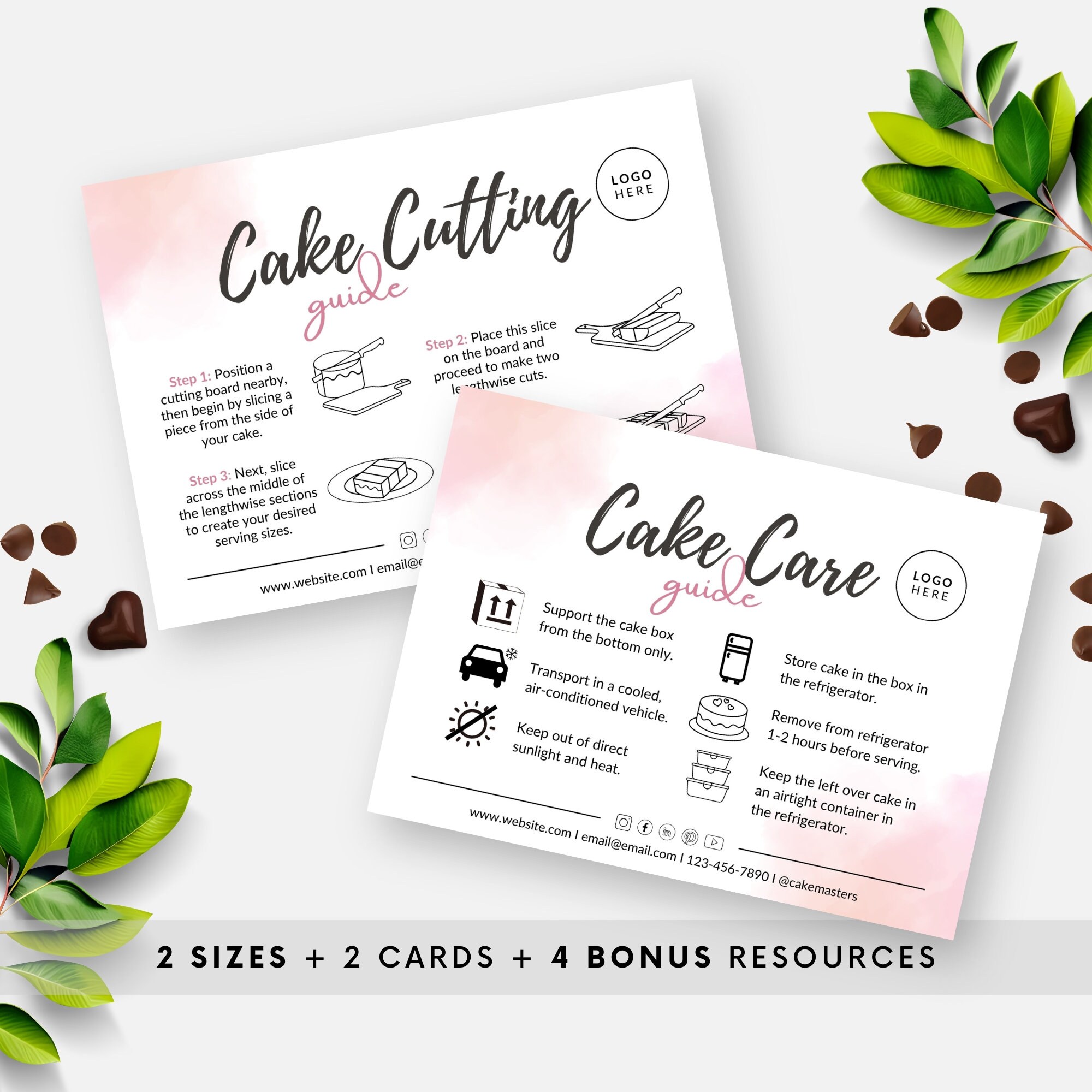 Cake Care and Cutting Guide Cards, Printable Serving Instructions ...