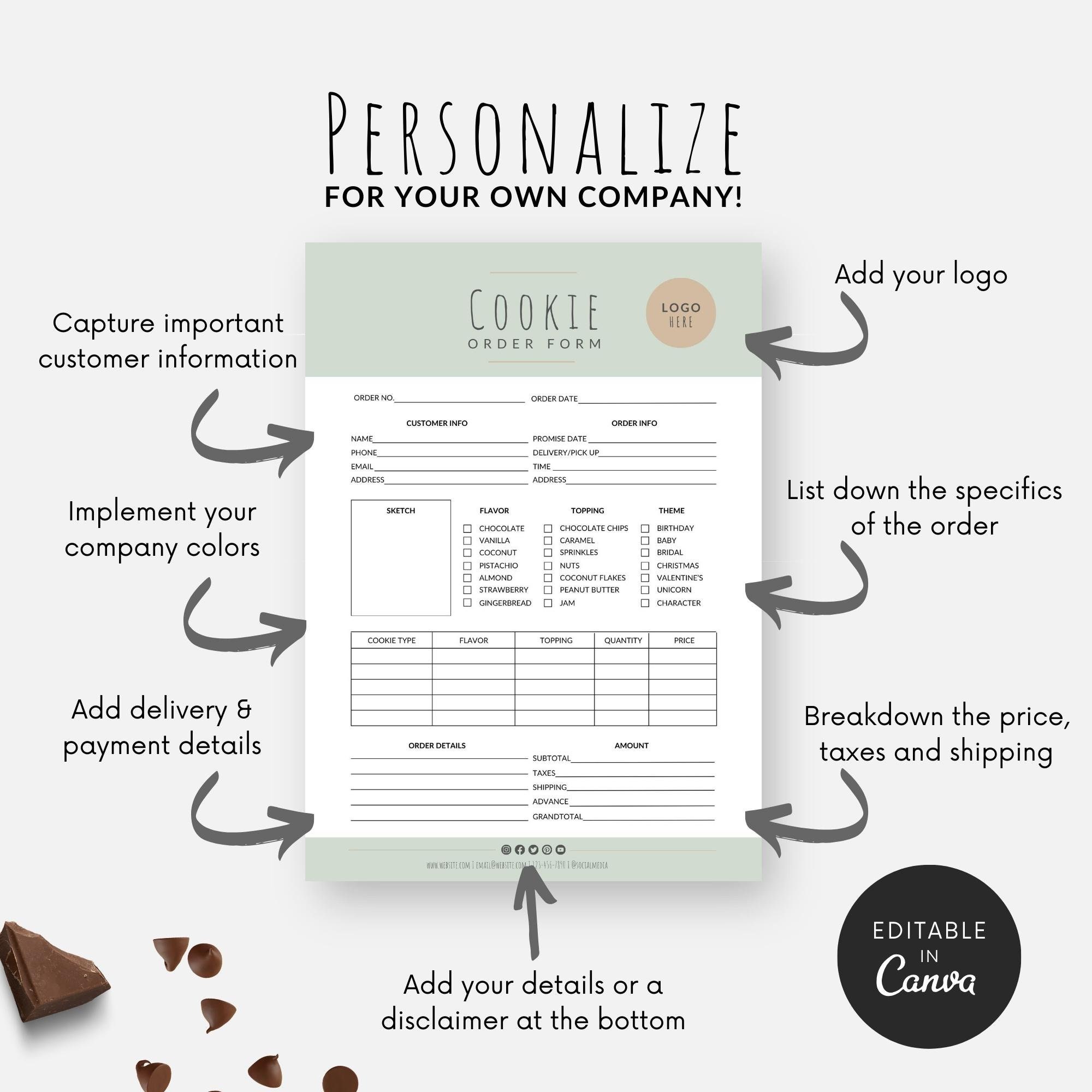 Pastel Cookie Order Form Editable Canva Template, Custom Biscuit ...