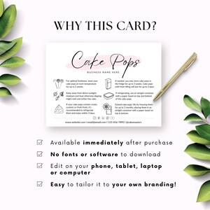 Blush Pink Cake Pop Care Instruction Template, Printable Care Guide for ...