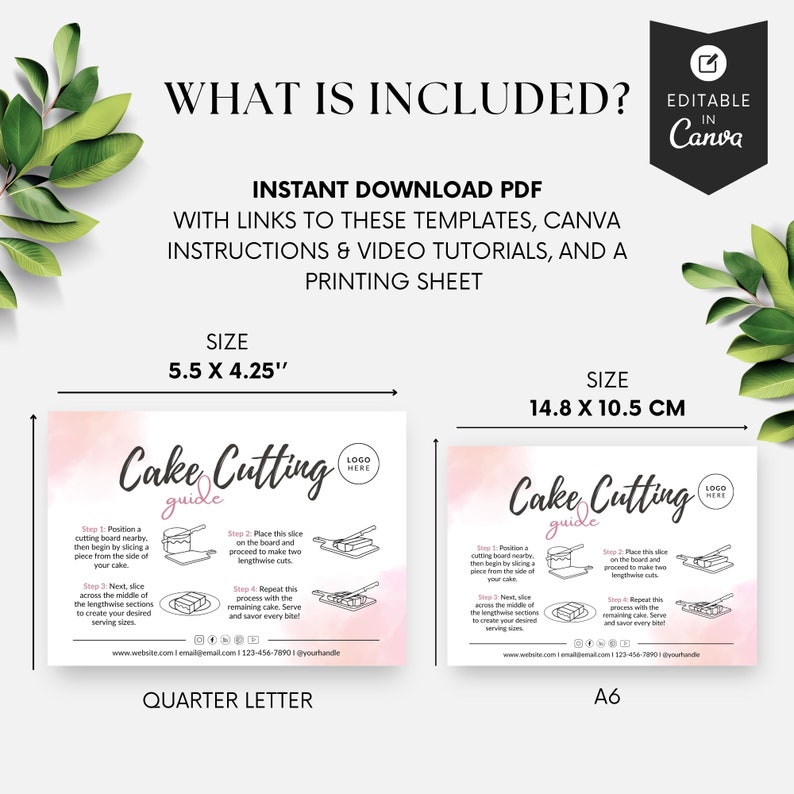 Cake Care and Cutting Guide Cards, Printable Serving Instructions ...