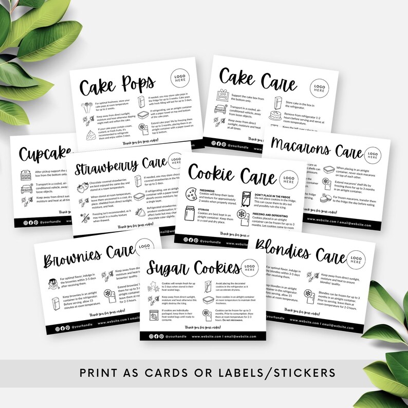 Editable Bakery Care Cards, Minimalist Cake Care Instructions Card ...