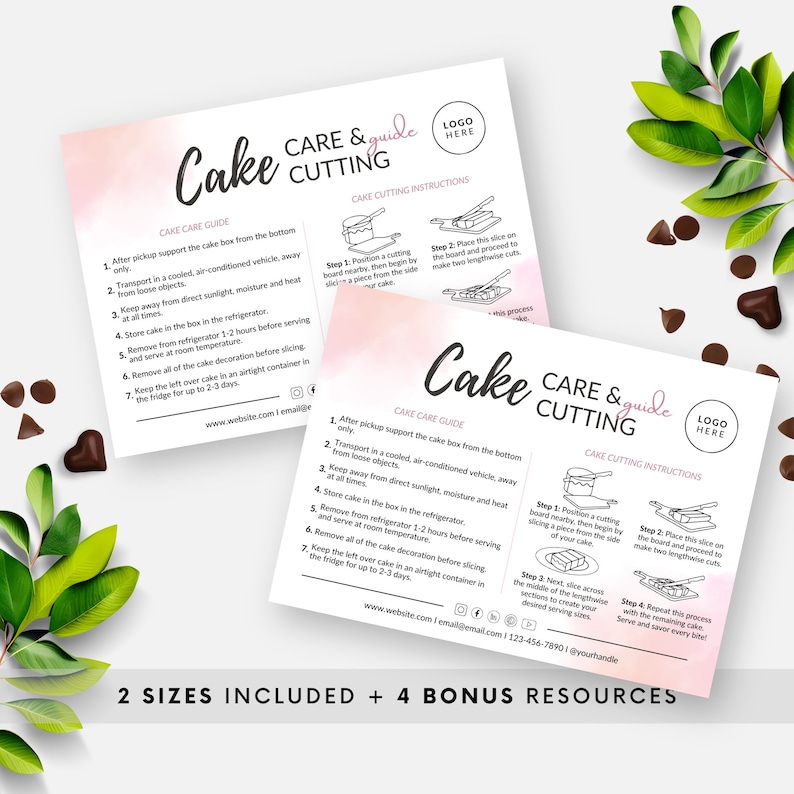 Cake Care and Cutting Guide Card, Printable Serving Instructions ...