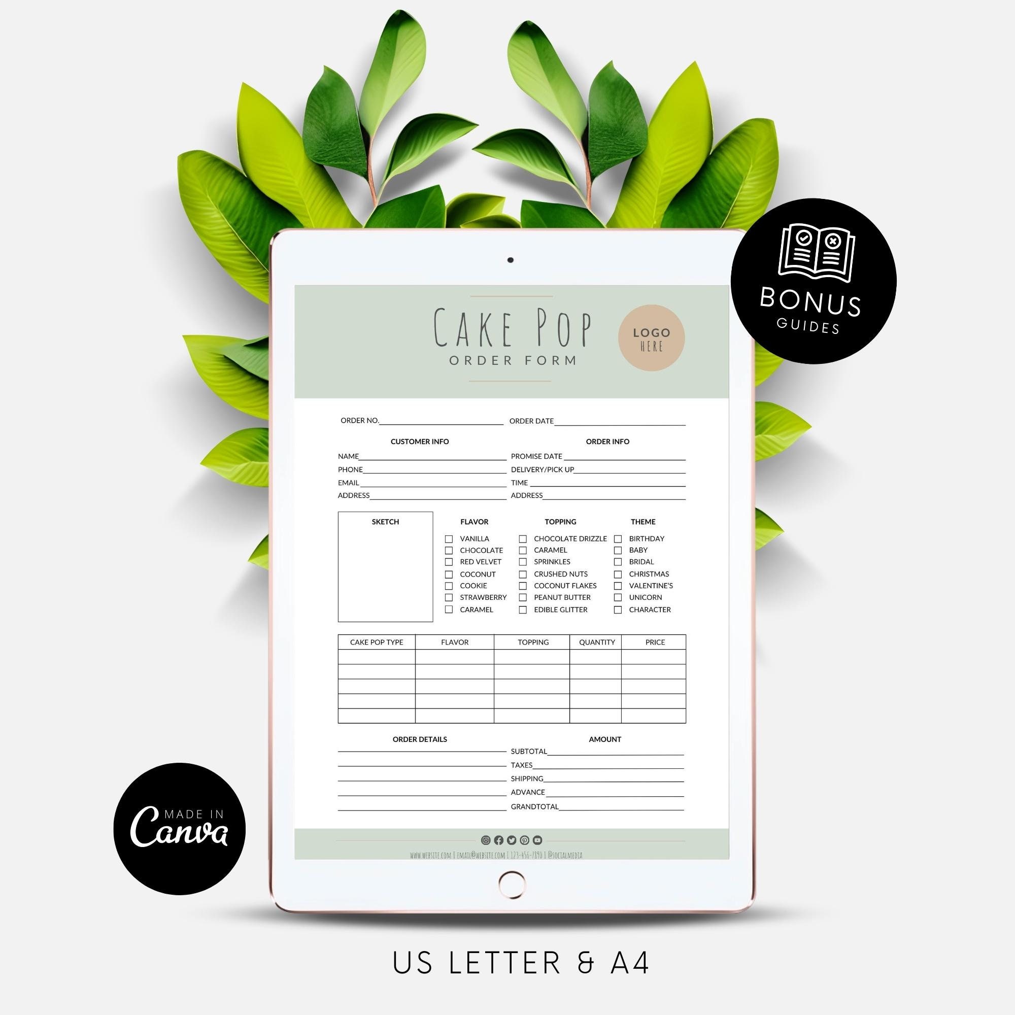 Printable Cakepop Order Form, Cake Pop Templates for Canva, Cakesicles ...