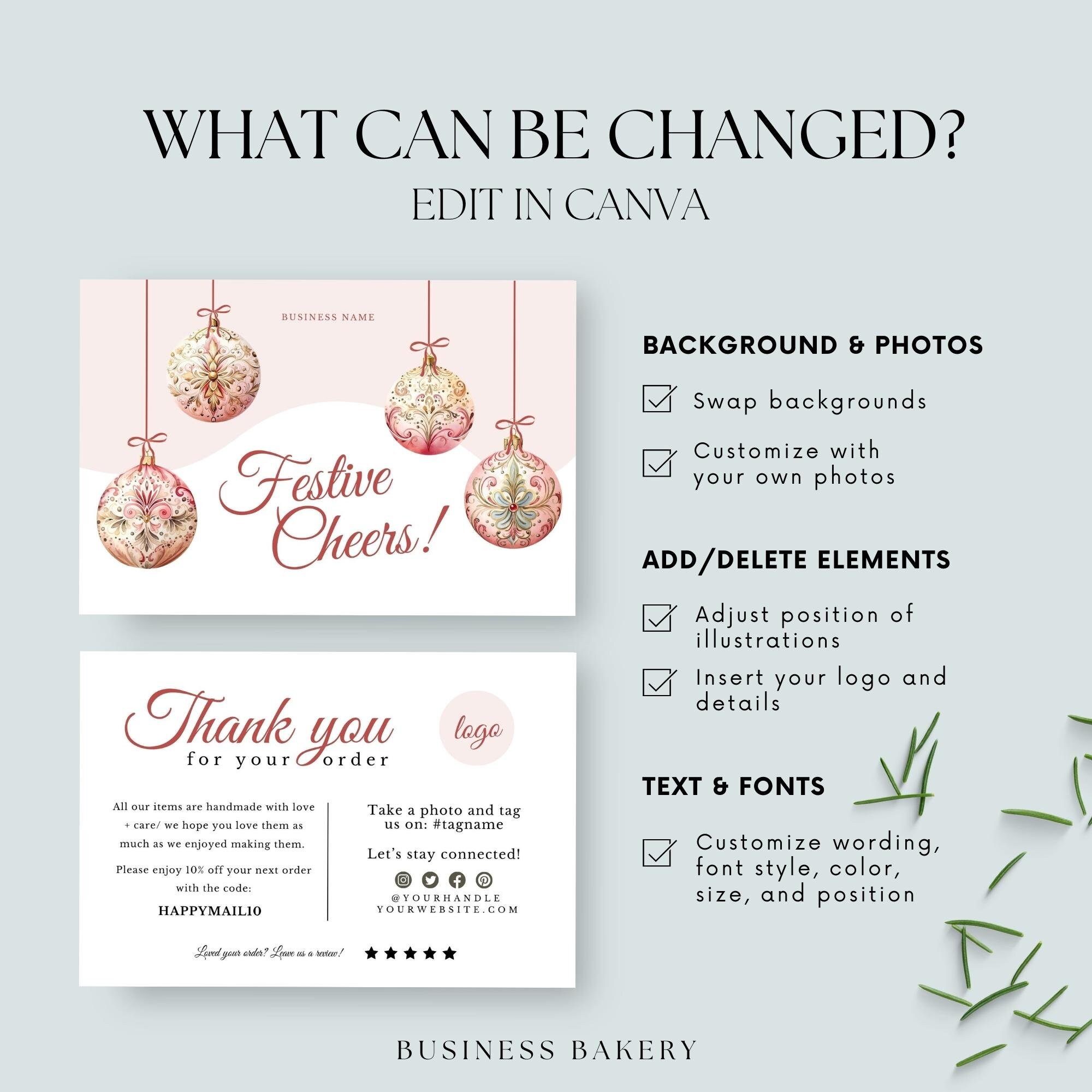 Pink Christmas Thank You Card Small Business Editable Canva Template ...