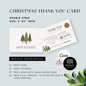 Boho Christmas Thank You Card Small Business DIY Holiday Printable ...