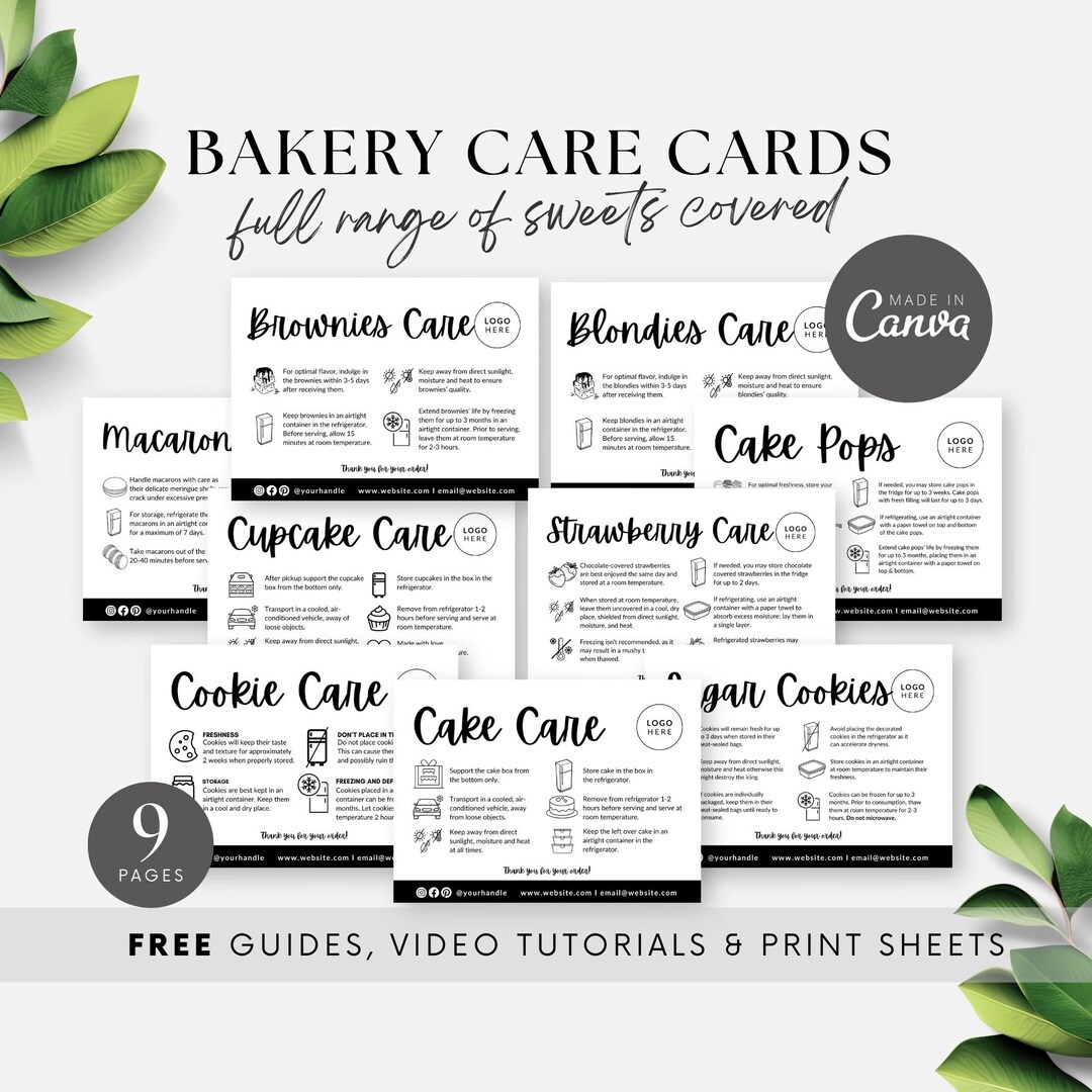 Editable Bakery Care Cards, Minimalist Cake Care Instructions Card ...