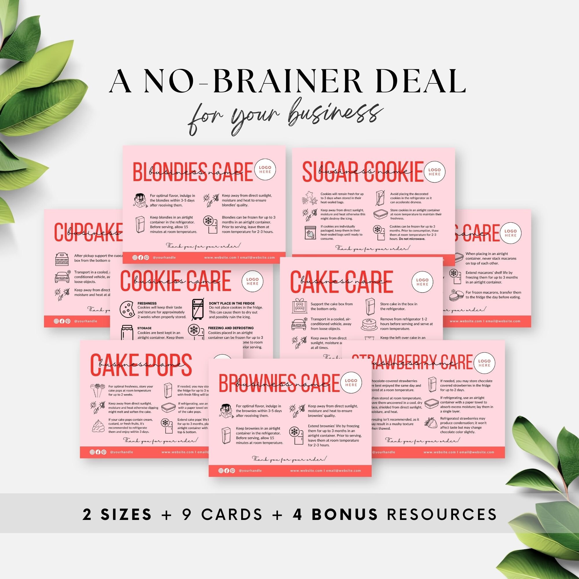 Bakery Care Cards, Cake Care Instructions Card, Home Bakery Templates ...