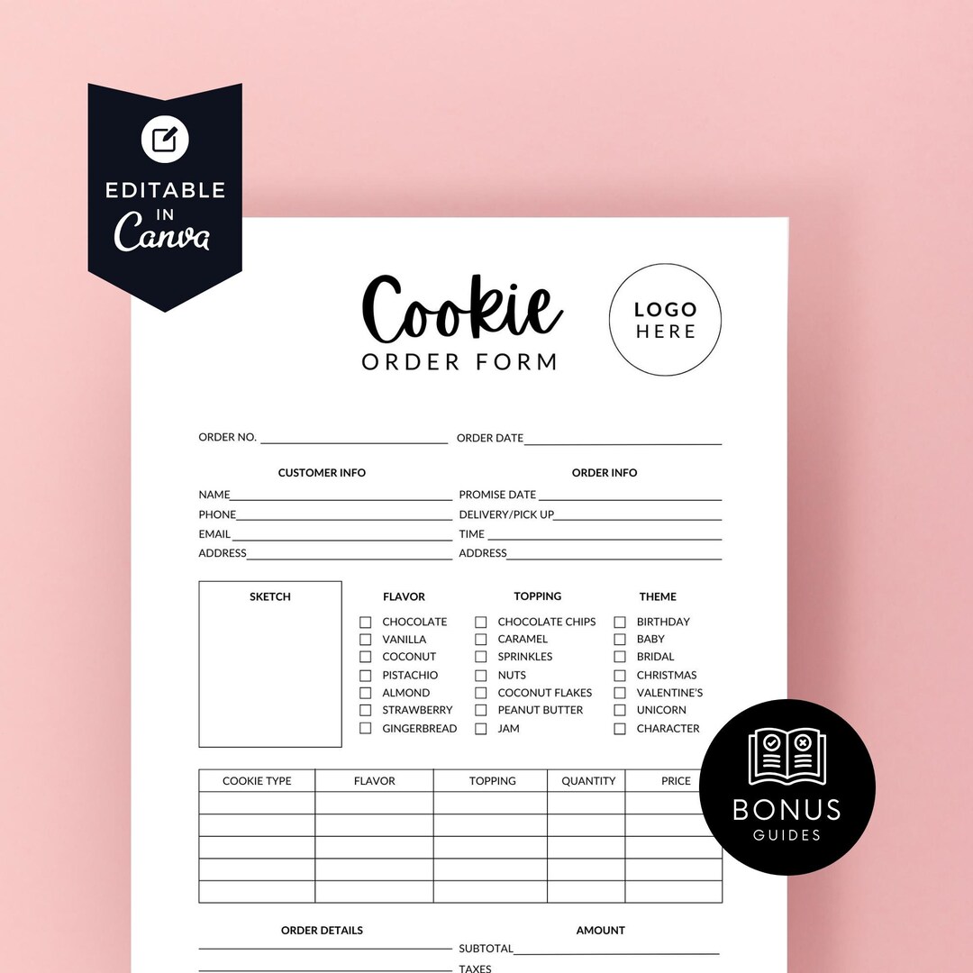 Cookie Order Form Editable Template, Custom Biscuit Purchase Form for ...