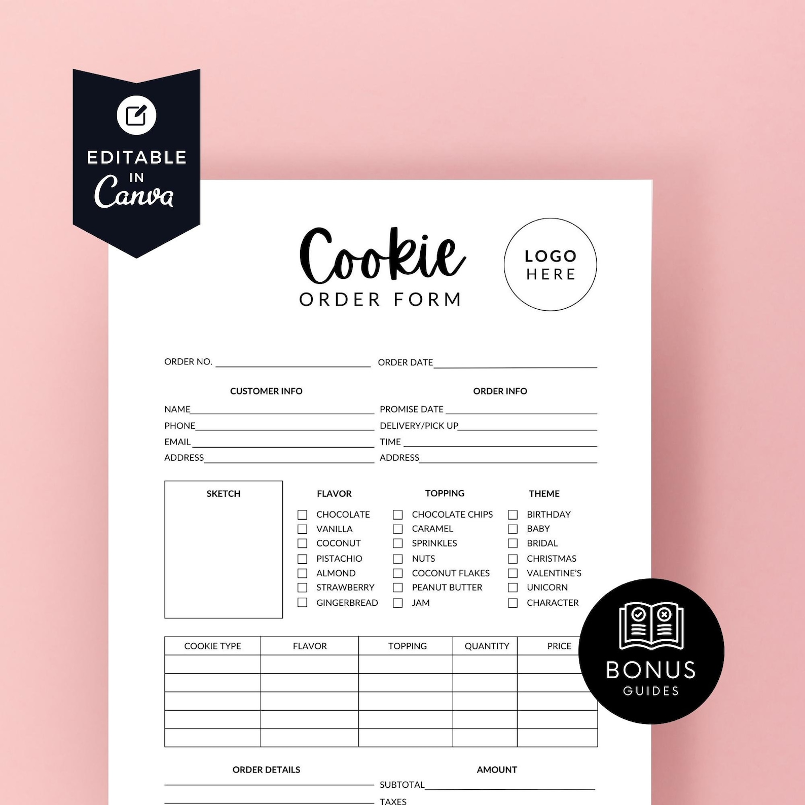 Cookie Order Form Editable Template, Custom Biscuit Purchase Form for ...