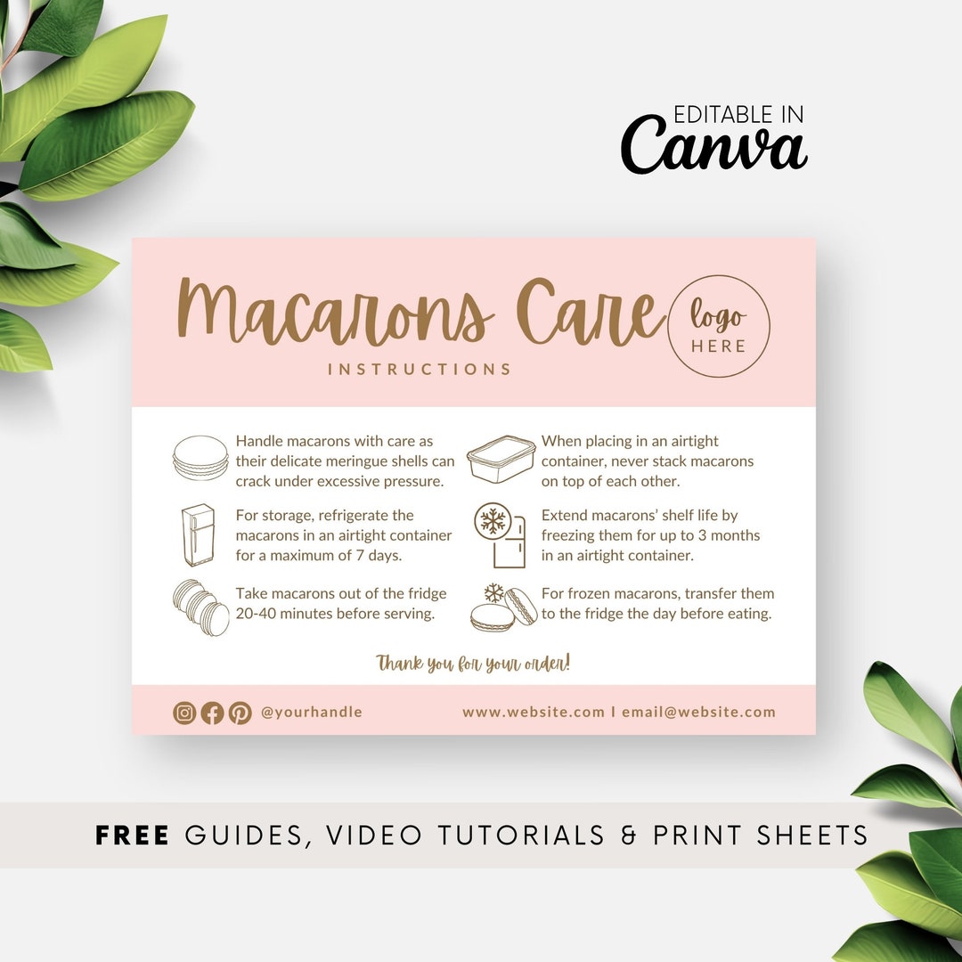 Macaron Care Guide Template, Editable Macaron Care Card, Printable ...