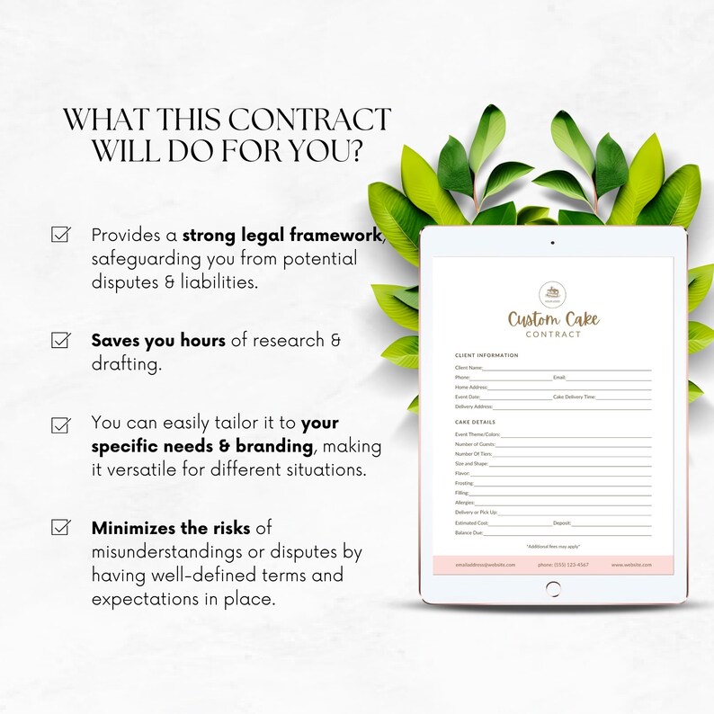 Cake Contract Template, Editable Custom Cake Agreement, Bakery Policy ...