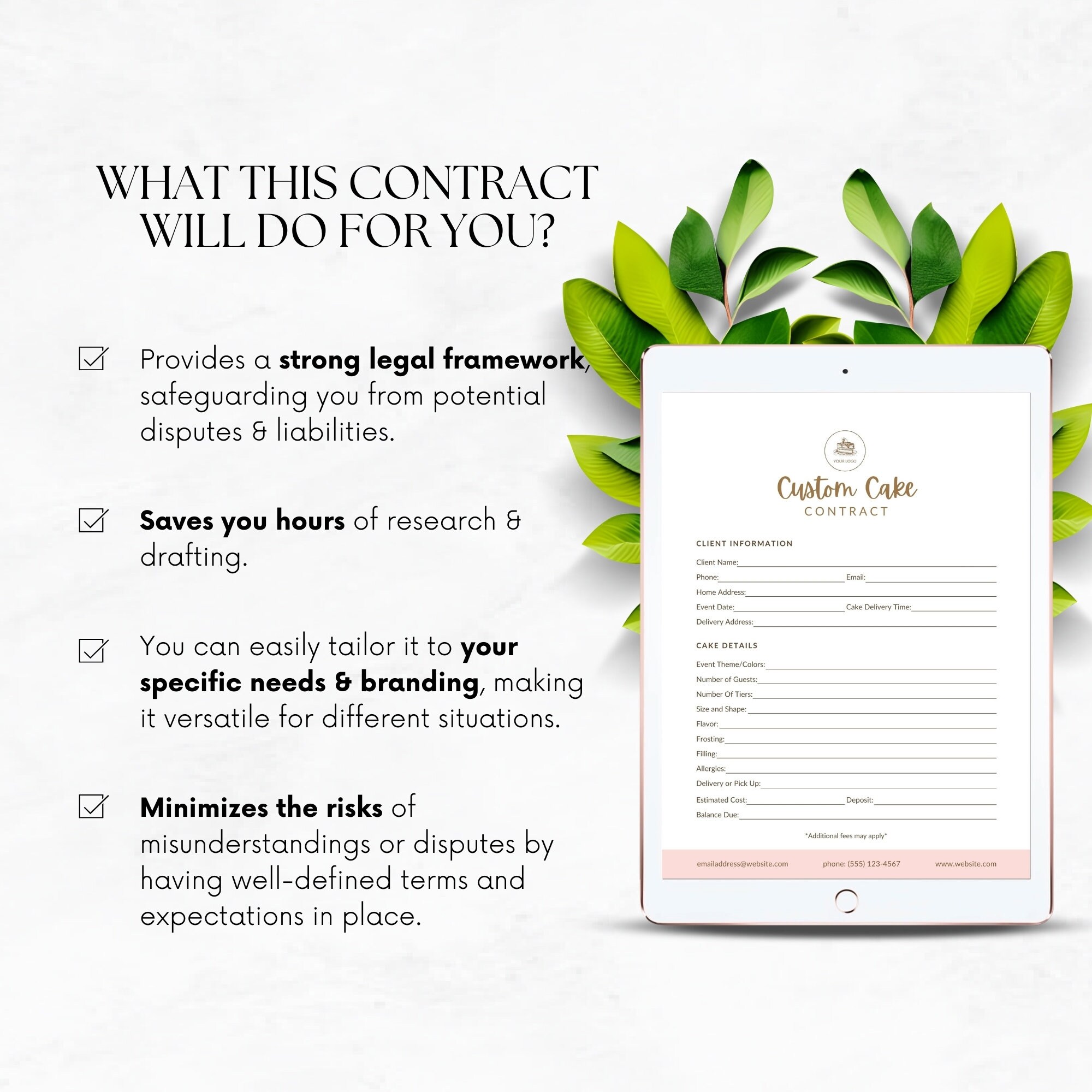 Cake Contract Template, Editable Custom Cake Agreement, Bakery Policy ...