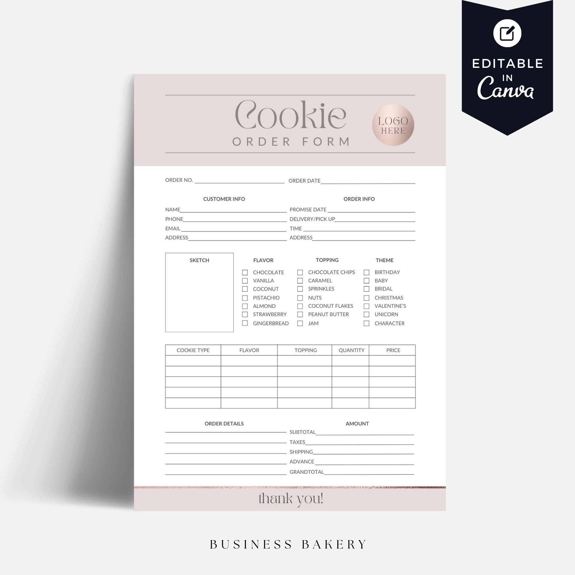 Boho Cookie Order Form Editable Template, Custom Biscuit Purchase Form ...