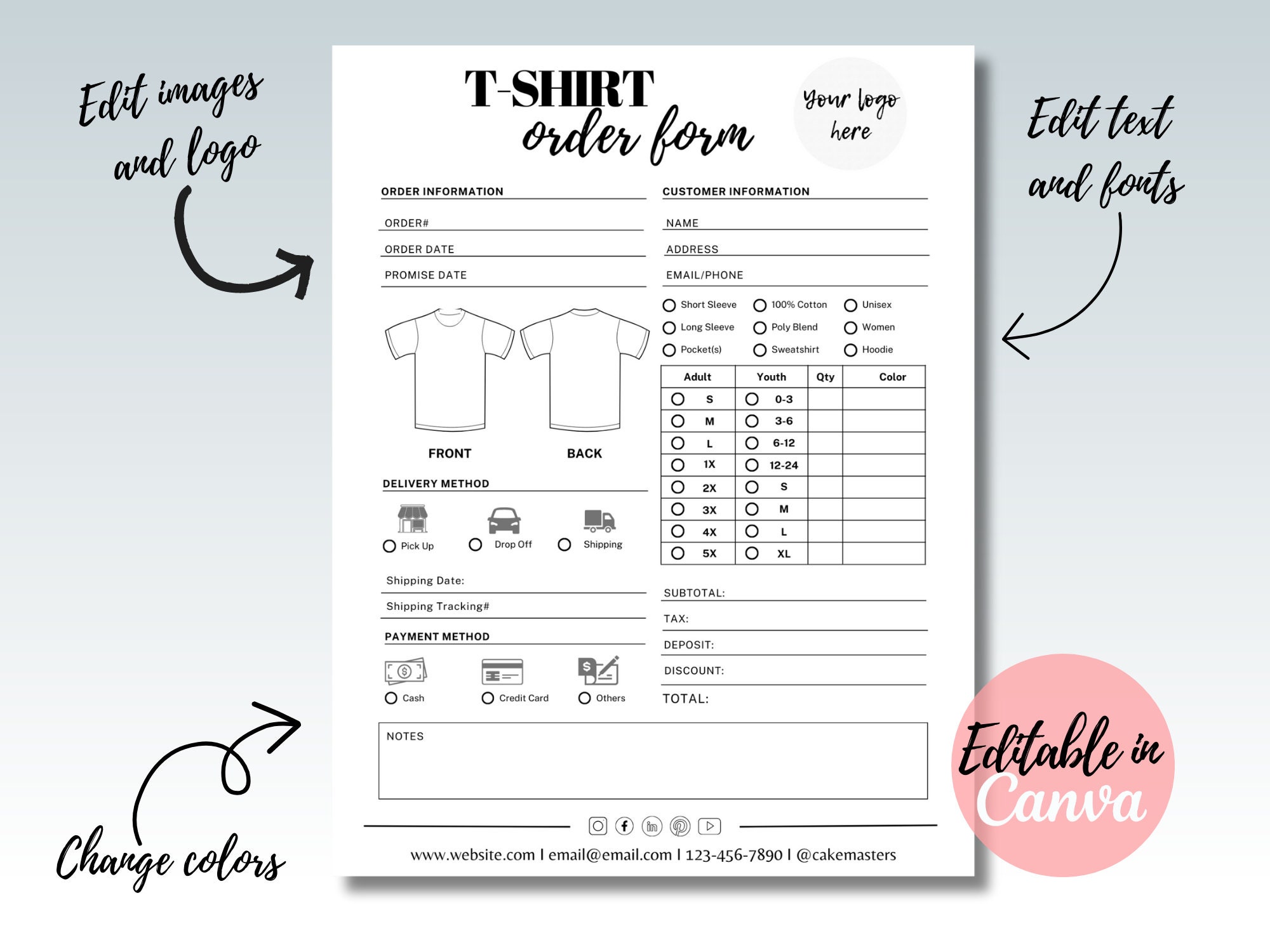 Tshirt Order Form Template I Custom Order Form Editable in - Etsy