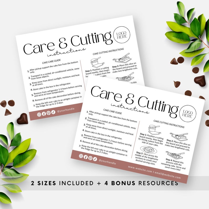 Cake Care and Cutting Guide Card, Printable Serving Instructions ...