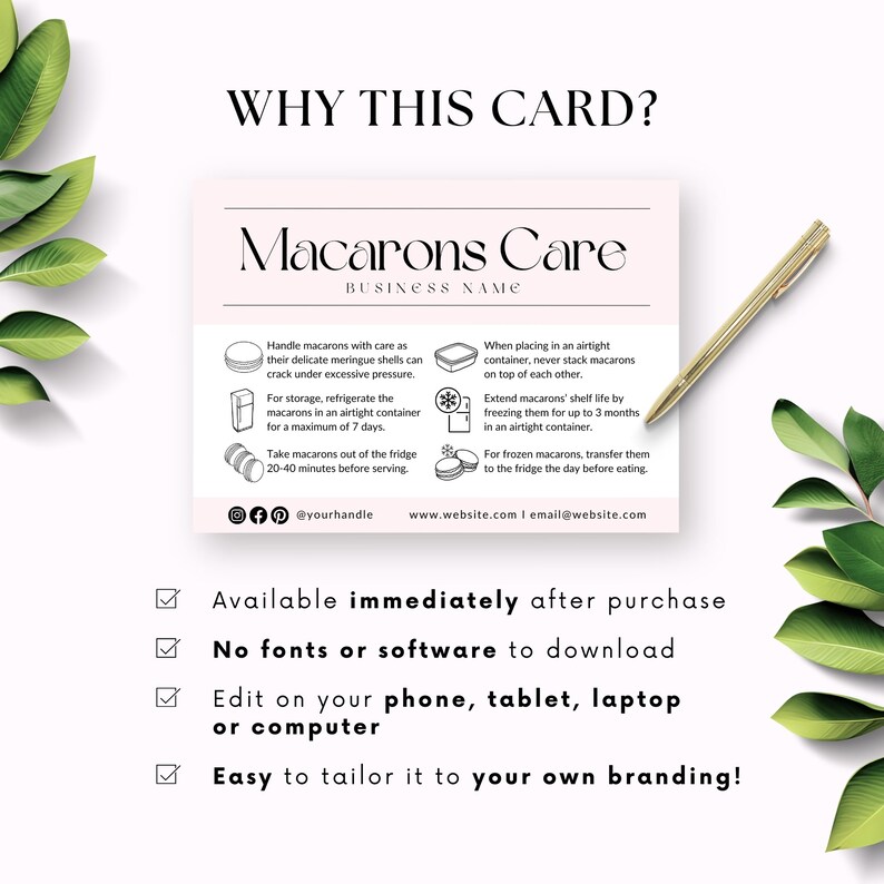 Macaron Care Guide Template, Editable Macaron Care Card, Printable ...