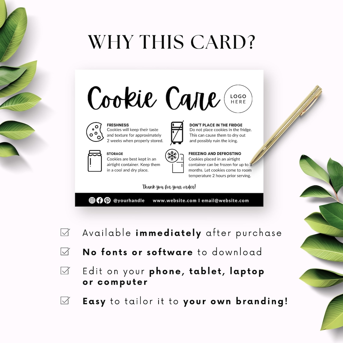 Cookie Care Template, Biscuit Care Guide, Cookie Instruction Card ...