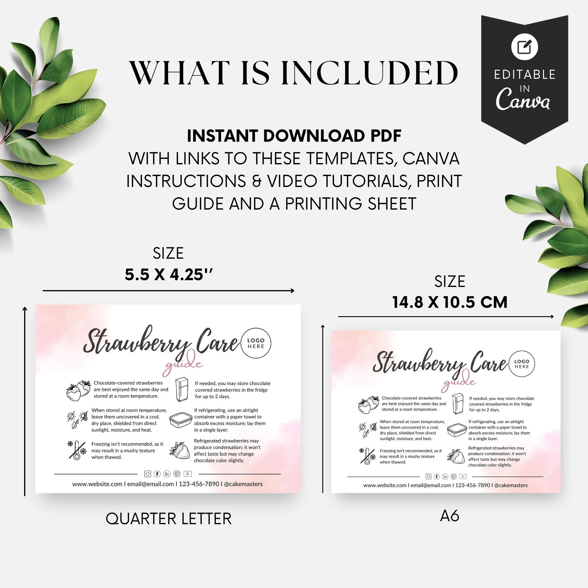 Bakery Care Cards, Cake Care Instructions Card, Home Bakery Templates ...