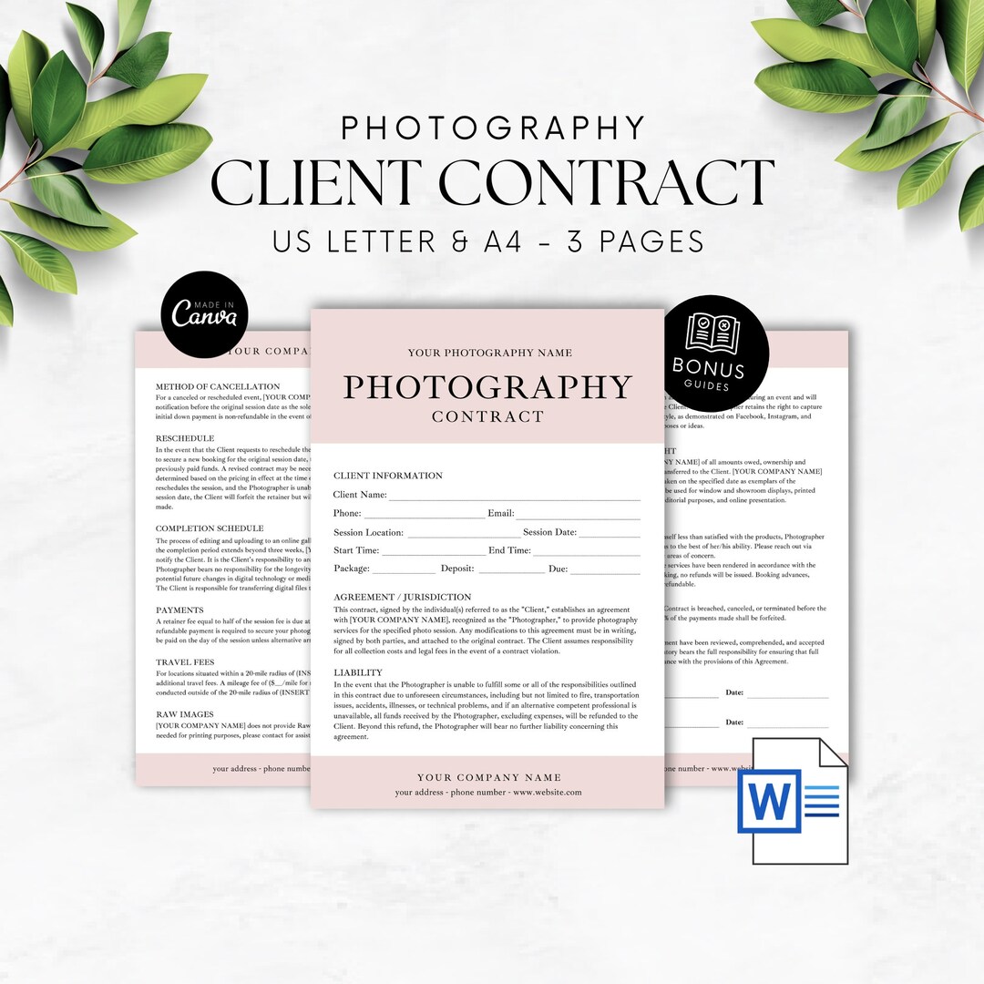 Photography Client Contract for Photographers Form Editable Canva ...
