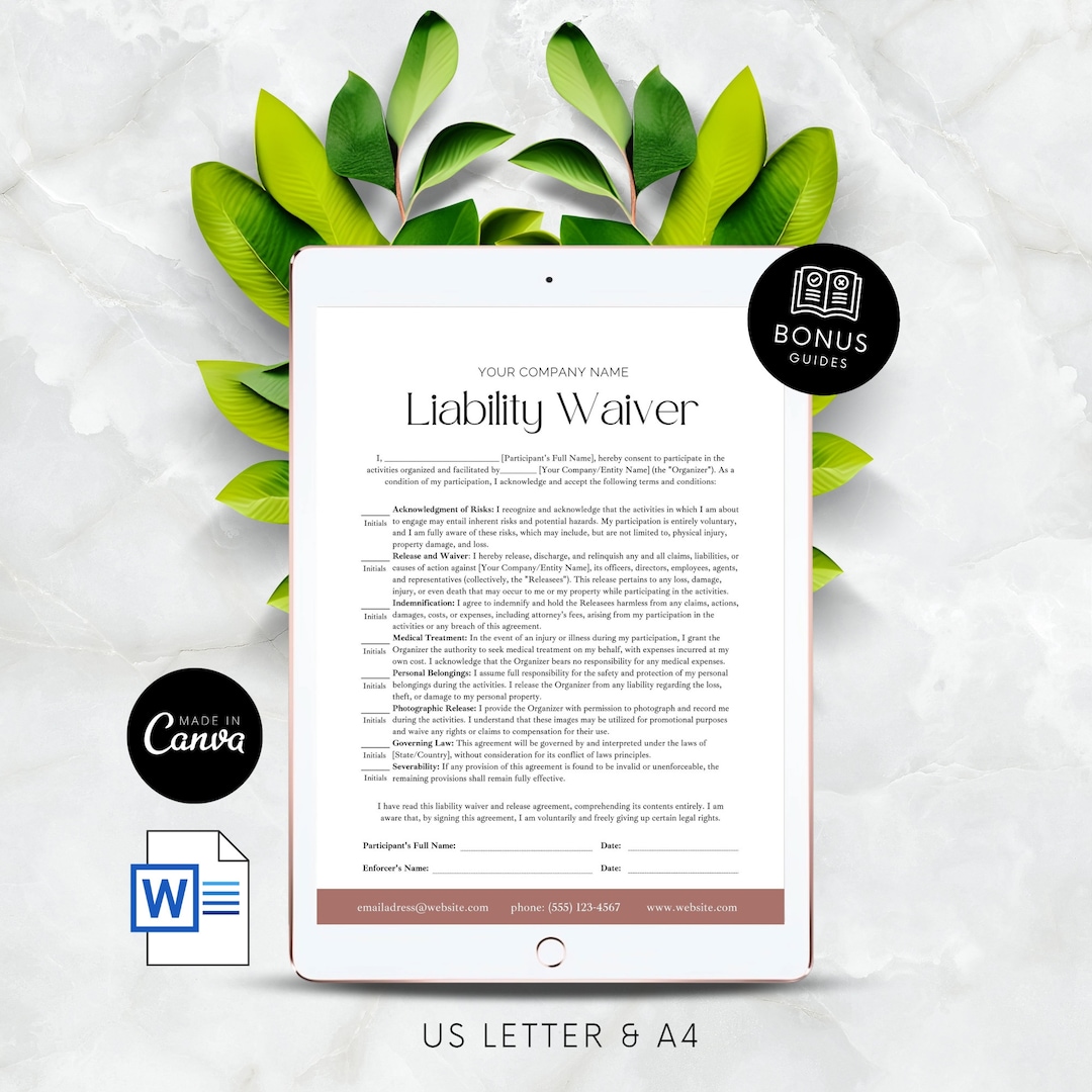 General Liability Waiver Form Risk Acknowledgment All Purpose Legal ...