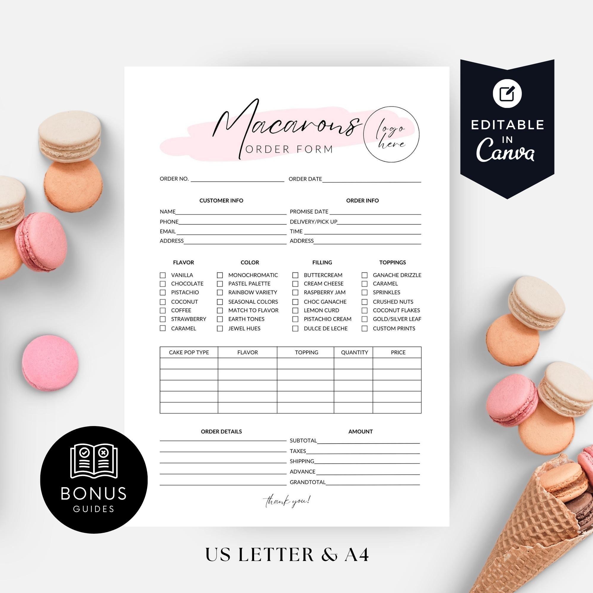 Macarons Order Sheet Template, Home Bakery Order Form Editable Canva ...