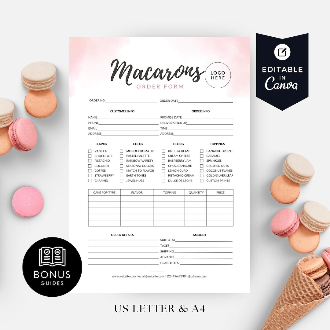 Macarons Order Sheet Template, Home Bakery Order Form Editable Canva ...