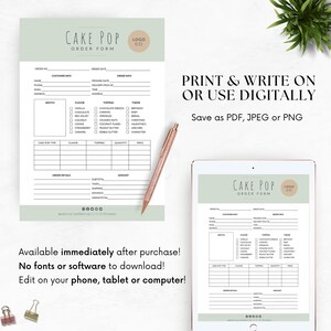 Printable Cakepop Order Form, Cake Pop Templates for Canva, Cakesicles ...