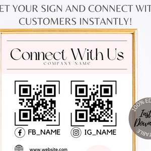 Custom QR Code Sign I Connect With Us I Follow Us Sign I Social Media ...