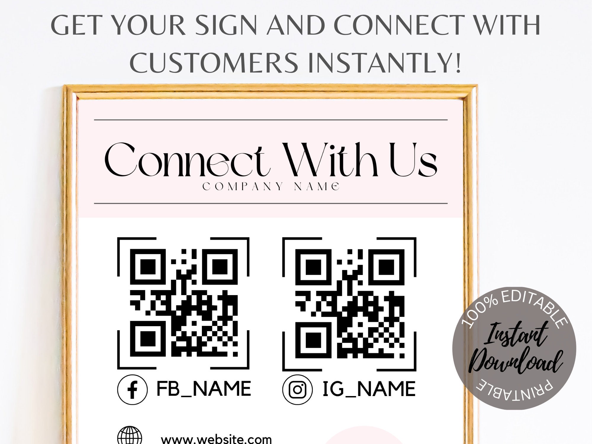 Custom QR Code Sign I Connect With Us I Follow Us Sign I Social Media ...