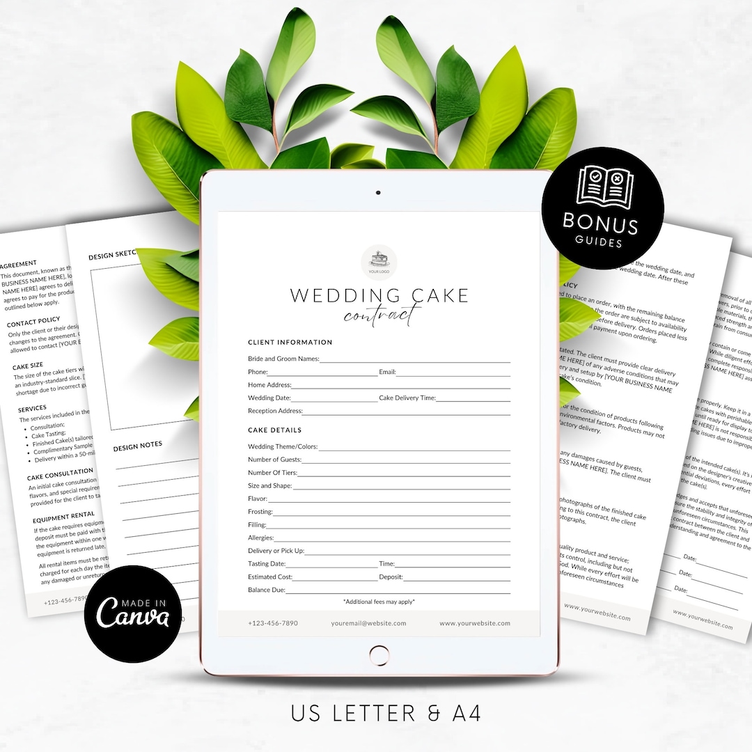 Wedding Contract Cake Template, Editable Bakery Agreement, Printable ...